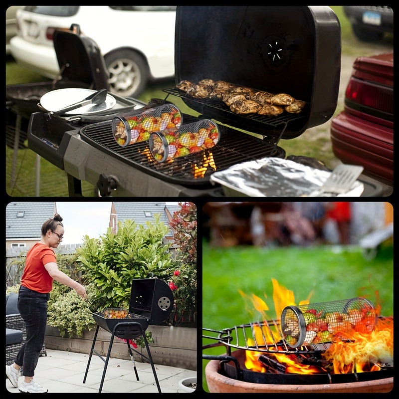 BBQ Rolling Grill Mand RVS Gegrilde Kooi Ronde RVS BBQ - Temu Netherlands
