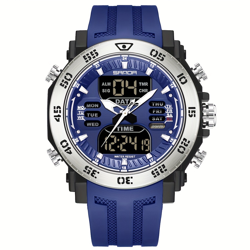 Mens Stainless Steel Case Sports Watch Outdoor Led Stopwatch Digital ...