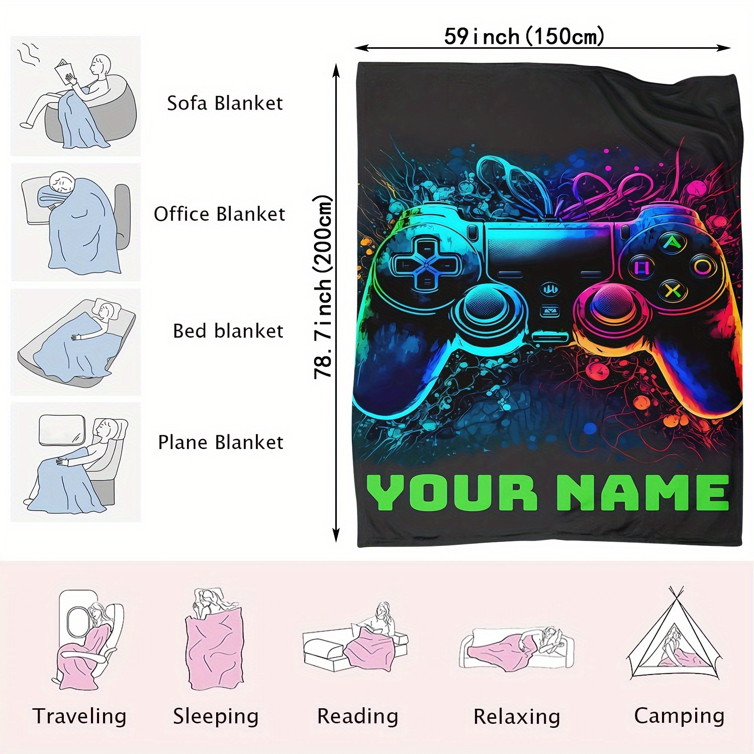 Flannel Cool Gamepad Printed Blanket Shawl Nap Blanket Soft - Temu ...