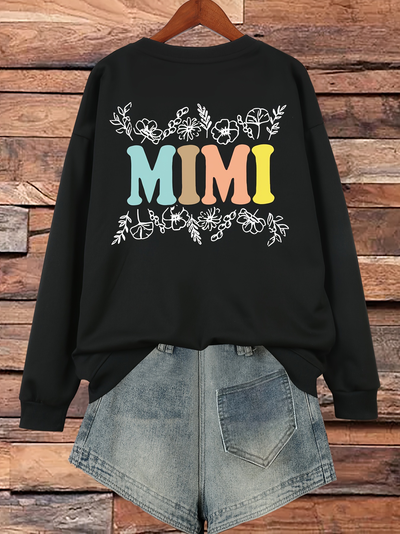 Mimi Print Sweatshirt Plus Size Casual Long Sleeve Crew Neck - Temu New ...