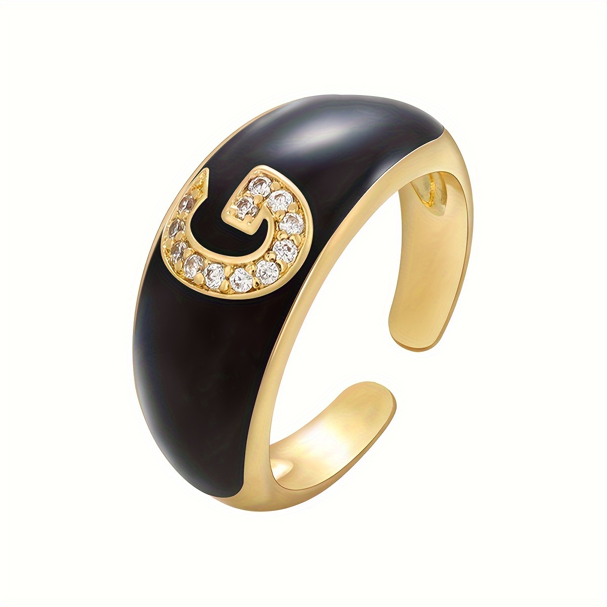 Chic Bold Cuff Ring Plated Sparkling Letter Design Paved - Temu United ...