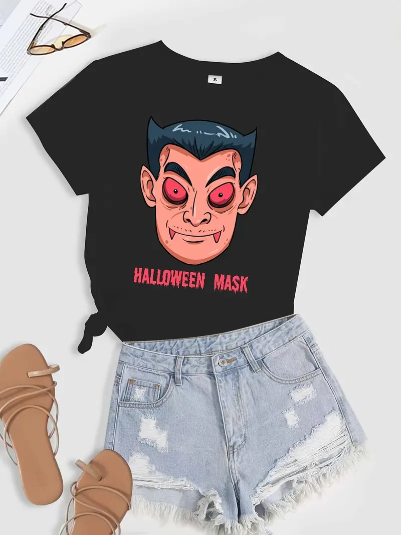 Halloween Mask Print T Shirt Casual Crew Neck Short Sleeve T Temu Norway