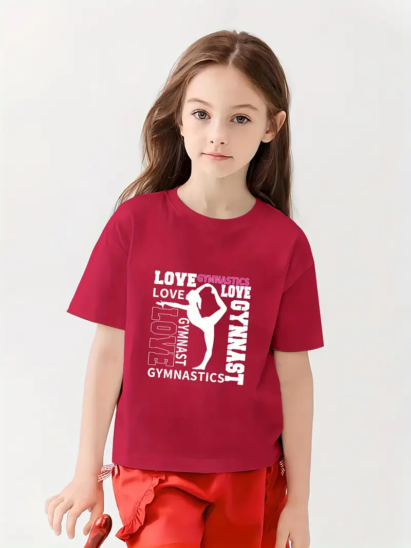 Print T Shirt Love Gymnastics Girls 95 Cotton Casual Short Temu New