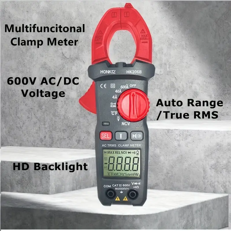 1pc Hk206b 디지털 클램프 미터 600v True Rms 멀티미터 전압 테스터 자동 범위 Ac Temu