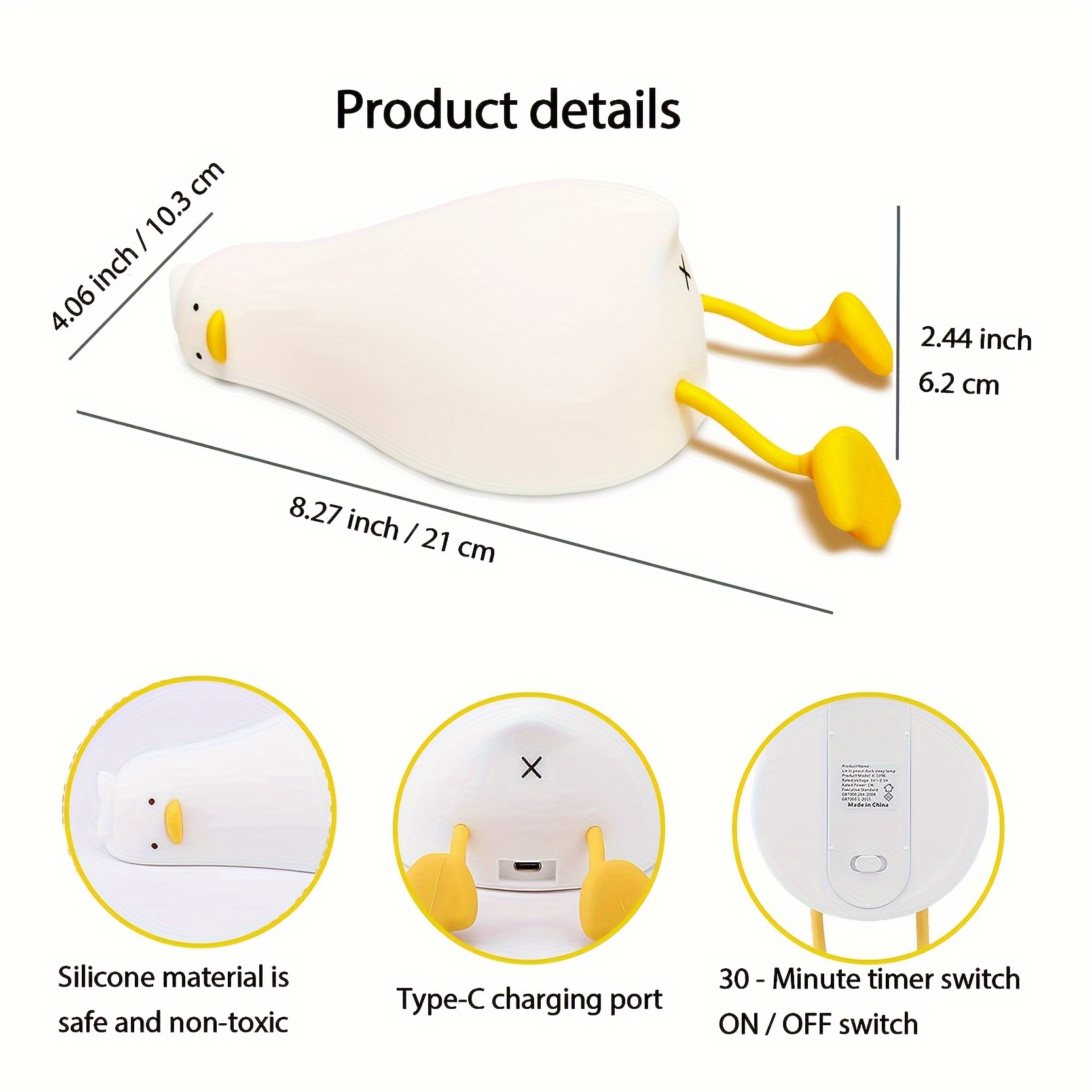 Led Lying Flat Duck Night Light 3 Level Dimmable Nightlight - Temu