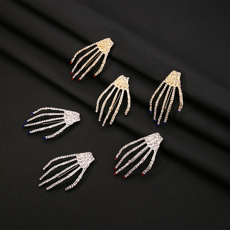 1pc Skull Hand Shape Alloy Brooch Inlaid Faux Pearls Vintage Style ...