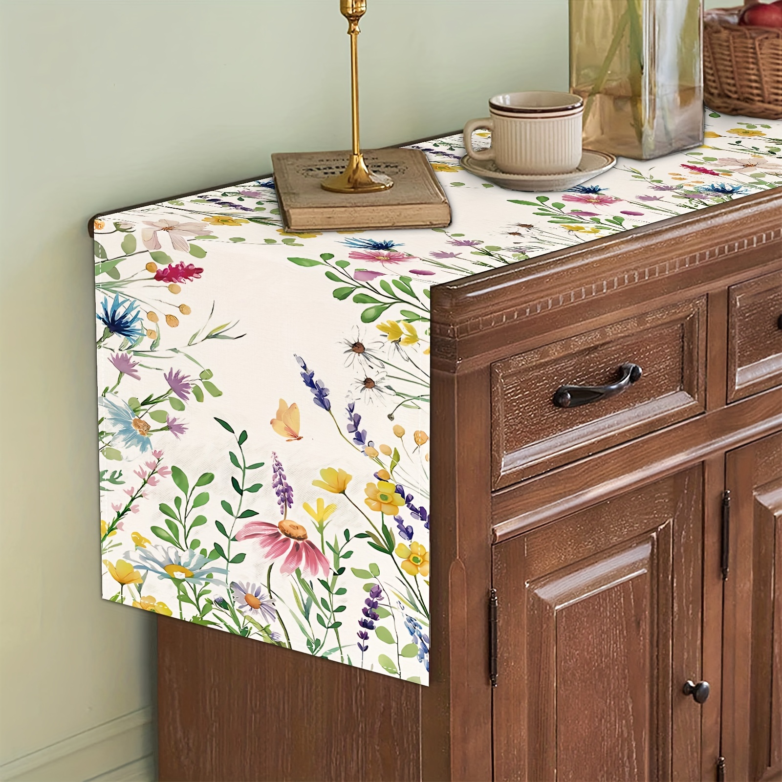 Table Runner Daisy Eucalyptus Lavender Floral Leaves Summer - Temu