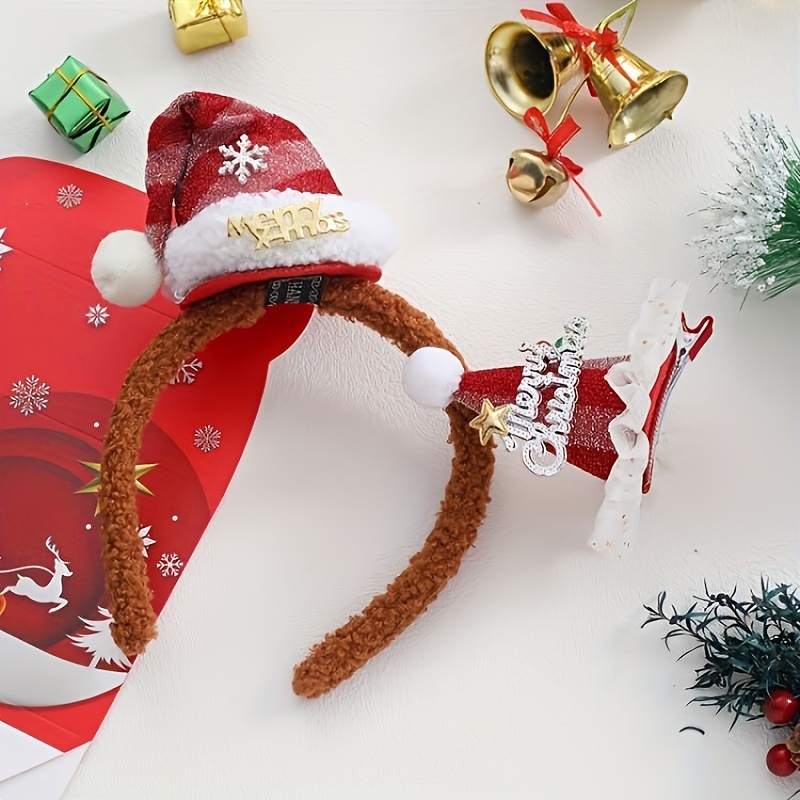 Christmas Plush Bow Star Hat Hair Clip, Christmas Cute Headband ...