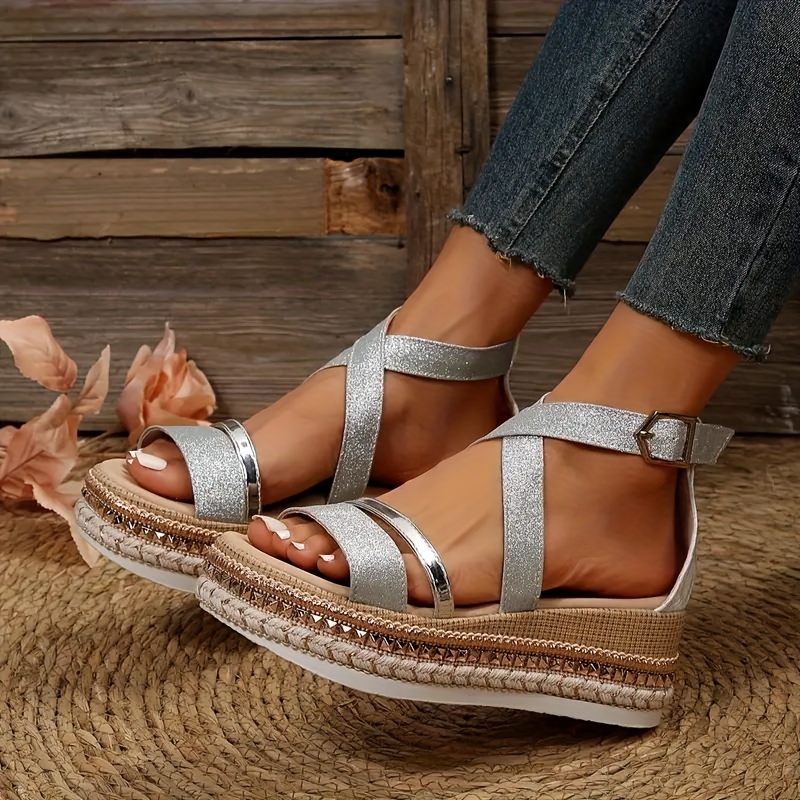 Femmes Rivets Décor Wedge Sandales Mode Boucle Sangle - Temu France