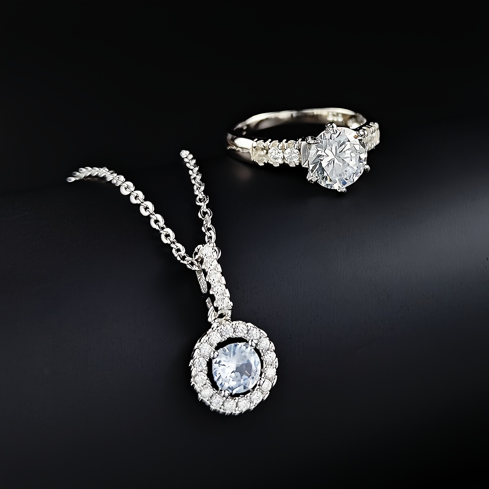 Copper Zircon Jewelry Set Brilliant Gorgeous Shiny Pendant - Temu ...