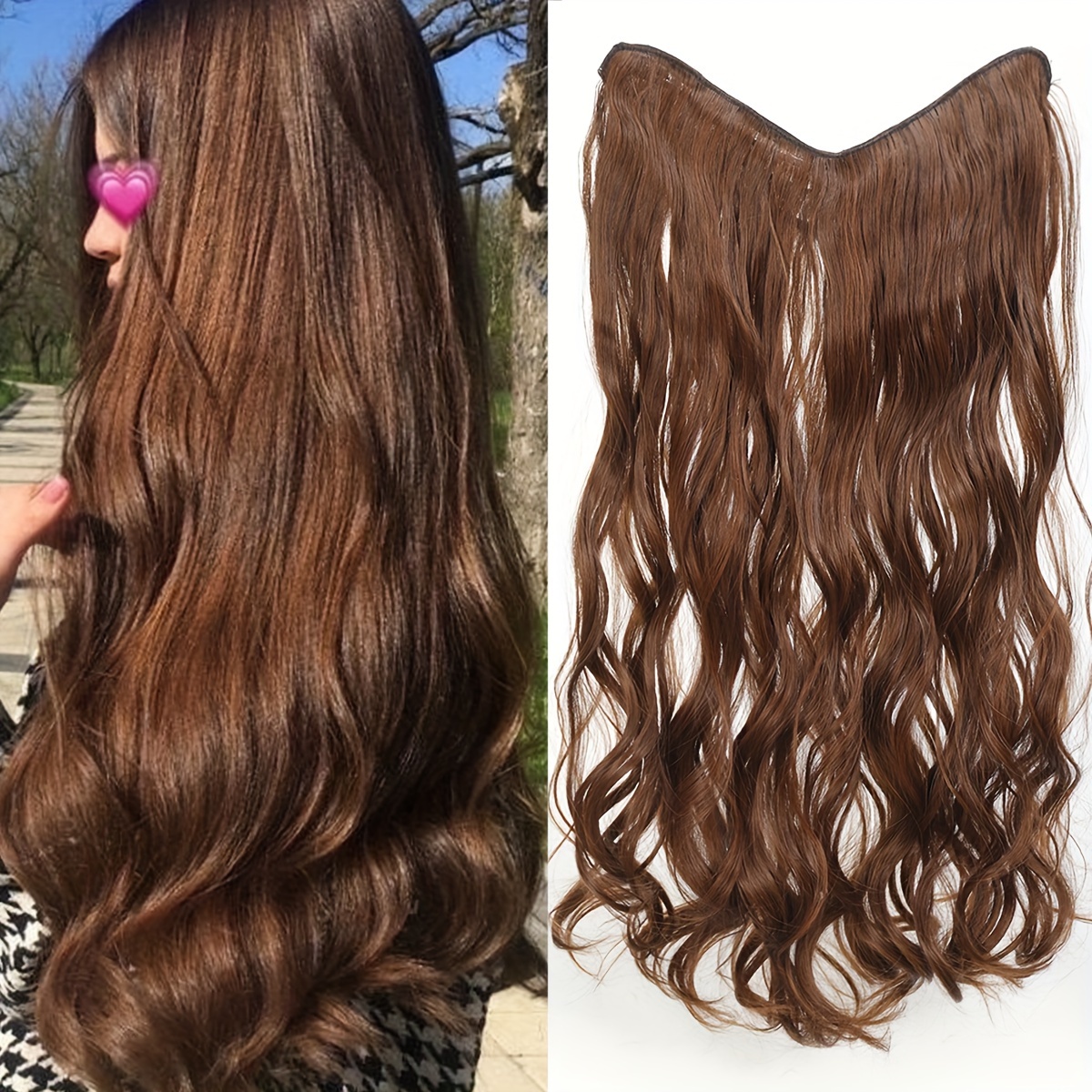 Black Brown Synthetic V shaped Long Wavy 4 Clips Hair - Temu United Kingdom