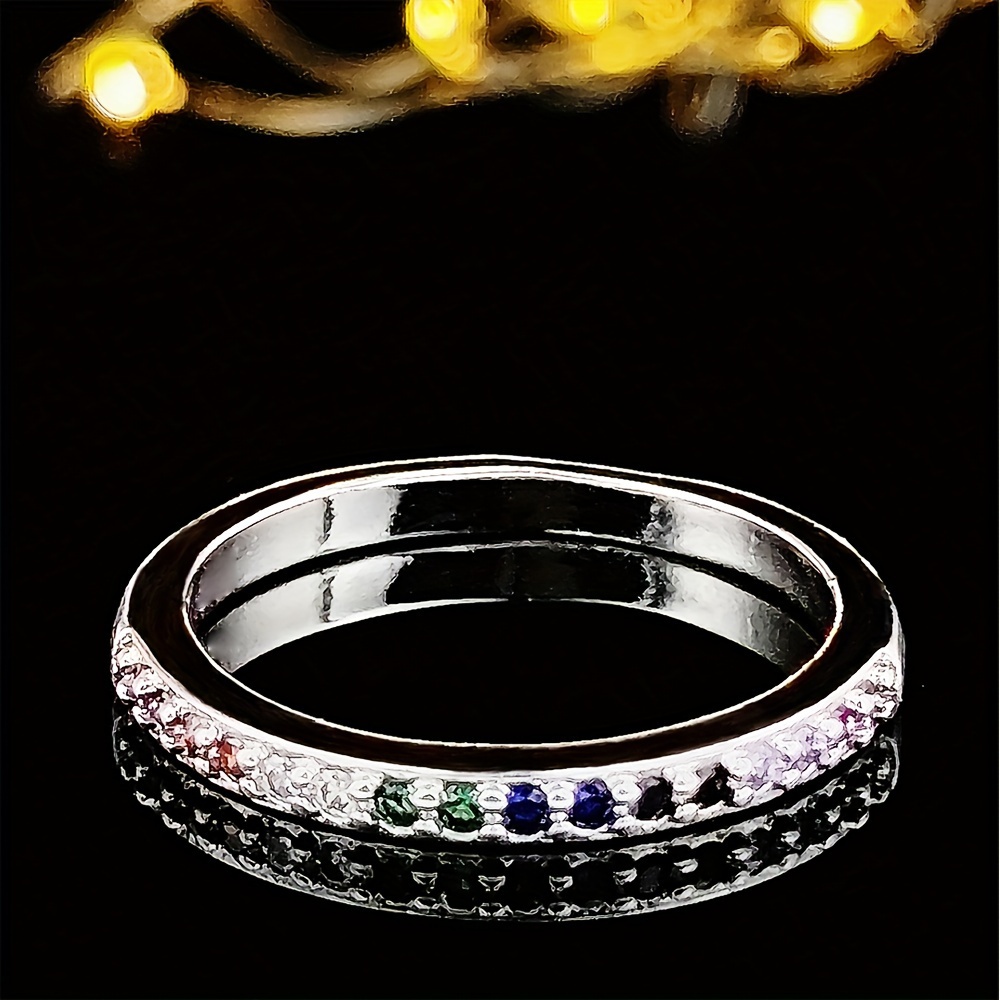 Elegant Band Ring Paved Shining Zirconia Match Daily Outfits Party ...