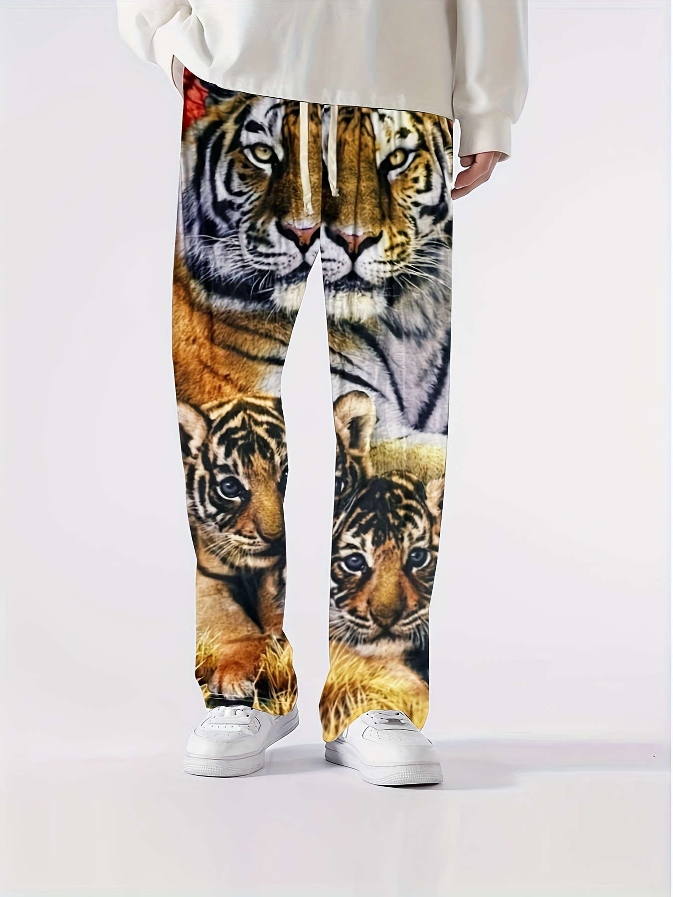 men's casual joggers tiger print stretchy polyester blend - Temu ...