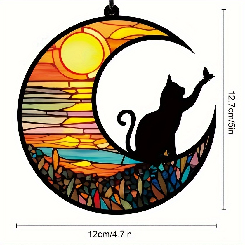 Sunset Tide Moon Cat Colorful Window Hanging Sun Catcher - Temu Portugal