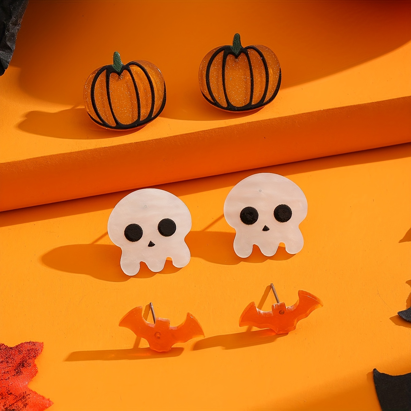 Halloween Decorative Dark Bat Ghost Stud Earrings Set Suitable For ...