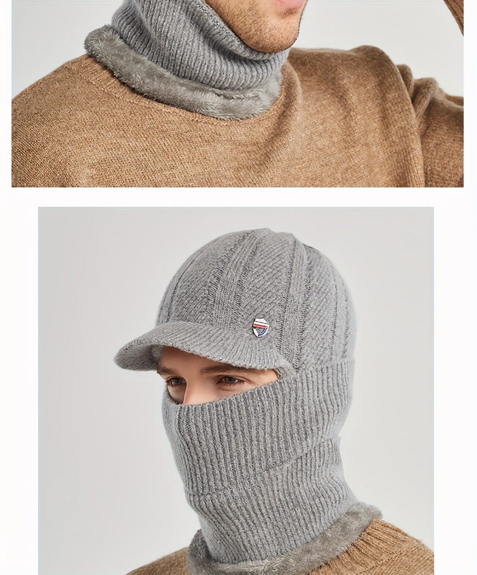 겨울 2 1 세트 Balaclava Neck Warmers 니트 모자 남성용 및 여성용 비니 페이스 커버 캡 Temu