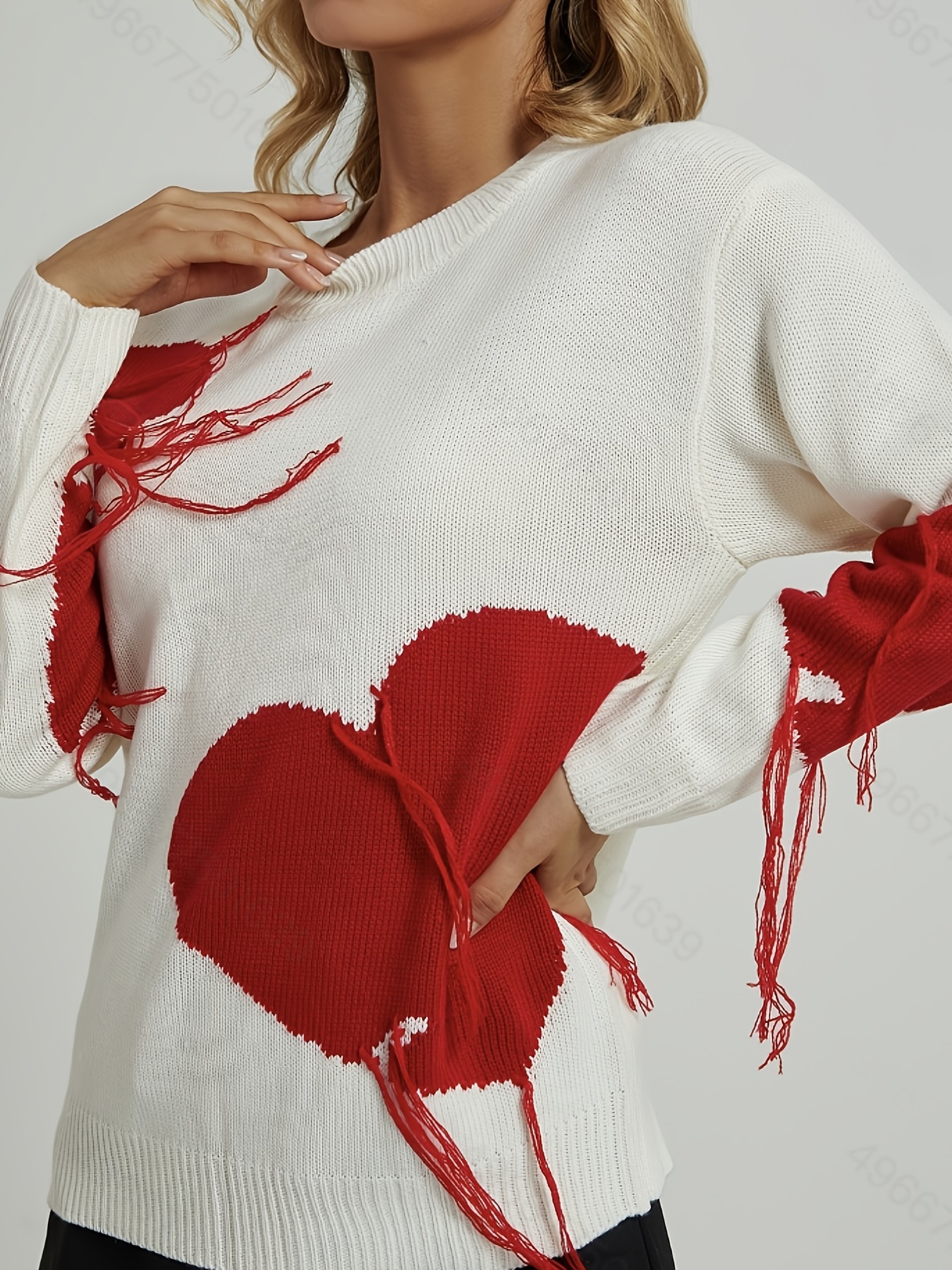Heart Tassel Crew Neck Sweater Valentine's Day Long Sleeve - Temu