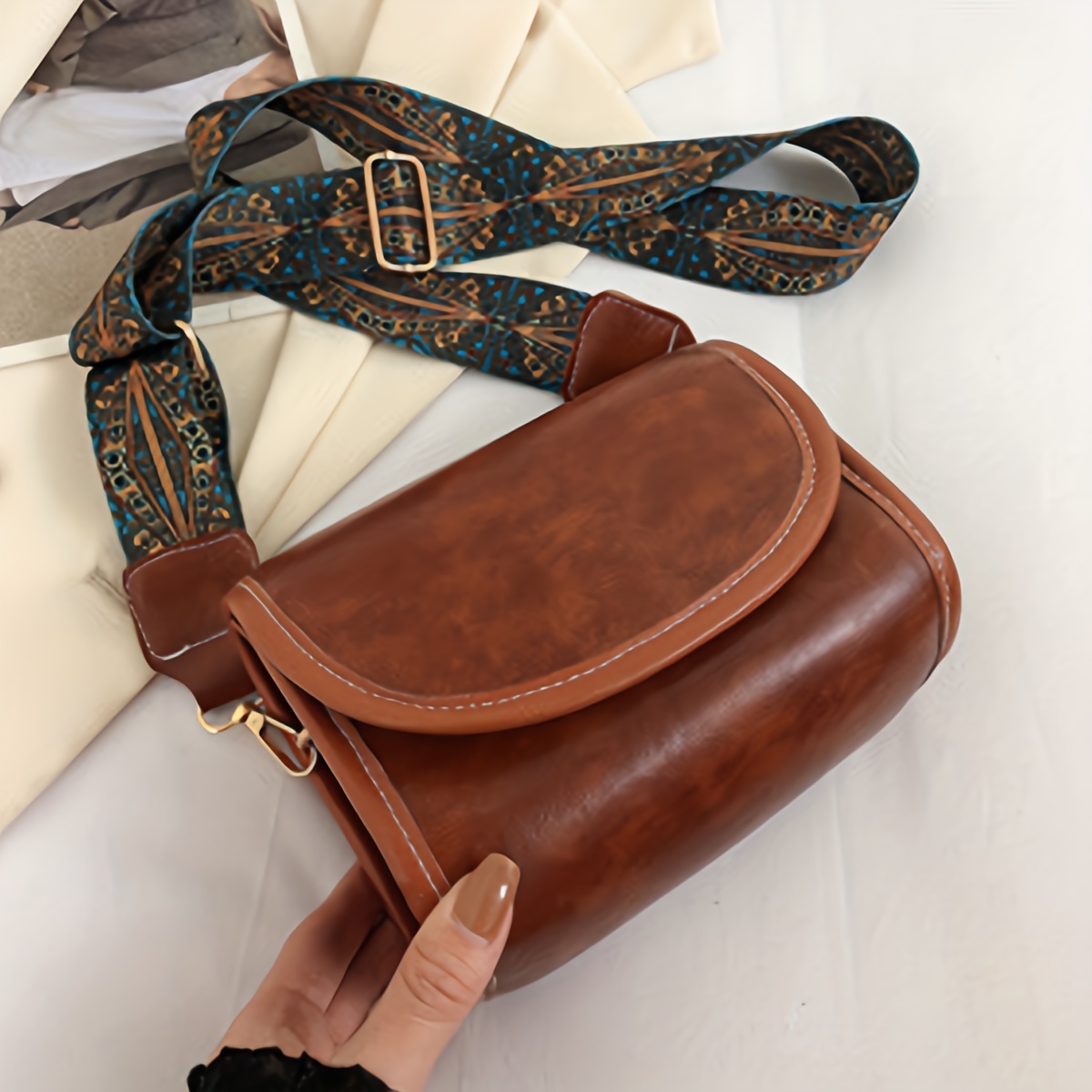 Mini Vintage Square Shoulder Bag, Classic Textured Flap Crossbody Bag ...