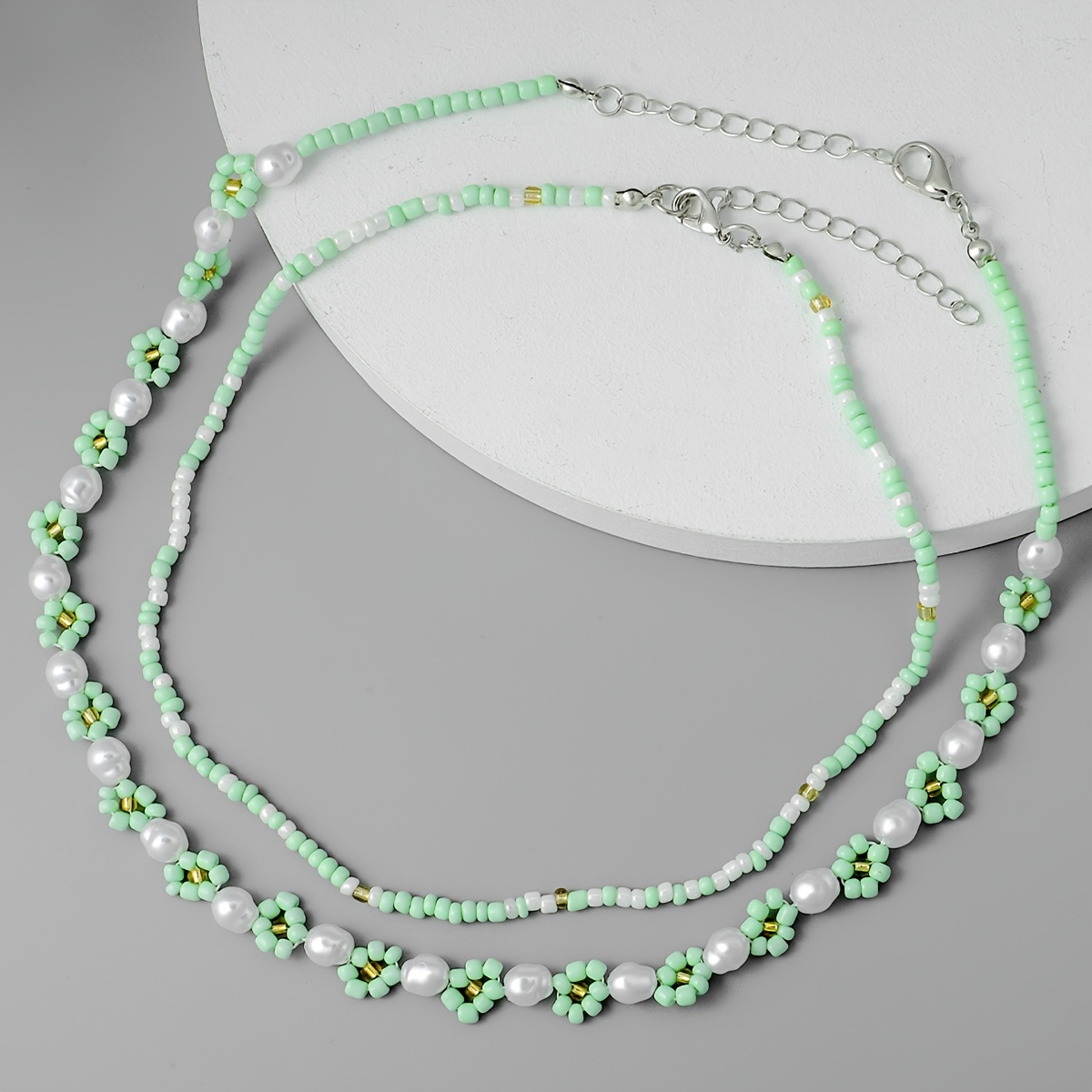 Bohemian Double Layer Rice Beads Flower Necklace Holiday - Temu United ...