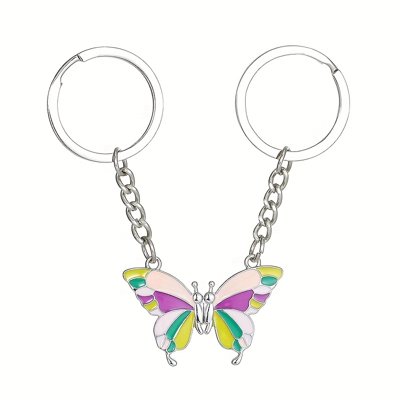 2pcs Magnetic Splicable Butterfly Metal Keychains Creative Colorful ...