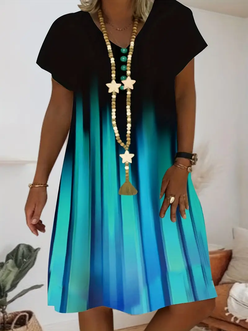 Plus Size Casual Dress Womens Plus Ombre Print Short Sleeve Temu New