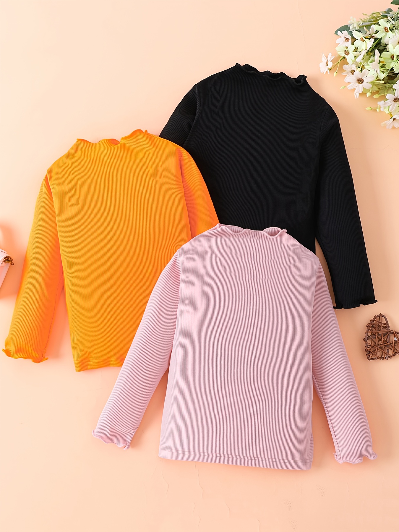 Girls' Lettuce Trim Ribbed Long Sleeve T Shirt Comfy Casual - Temu ...