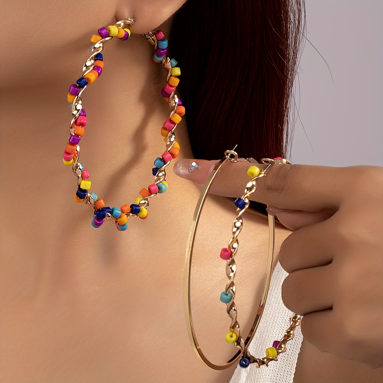 Colorful Hoop Earrings Bohemian Vocation Style 14k Plated - Temu United ...