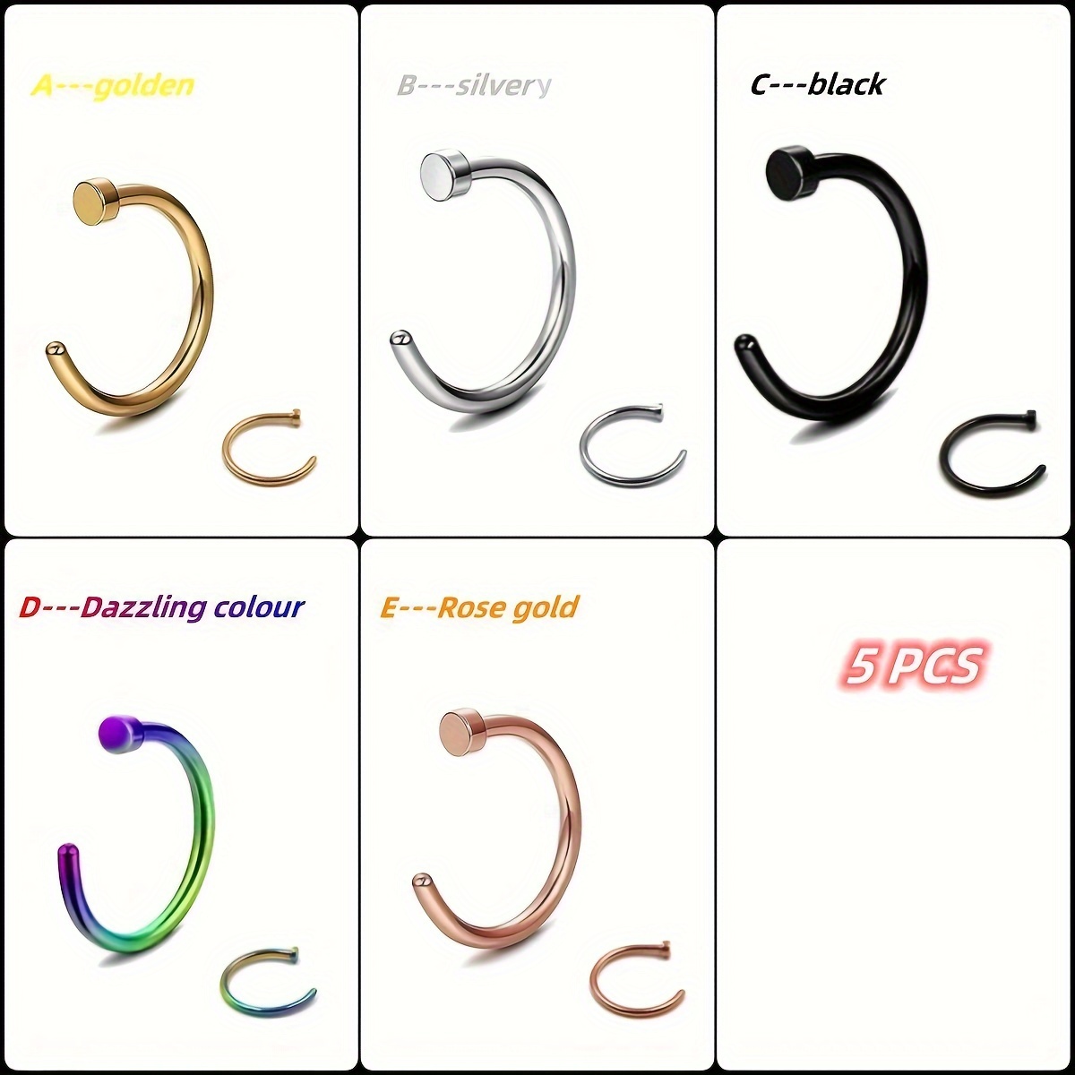 Fashion Simple Stainless Steel Nose Rings D Shaped C Shaped - Temu ...