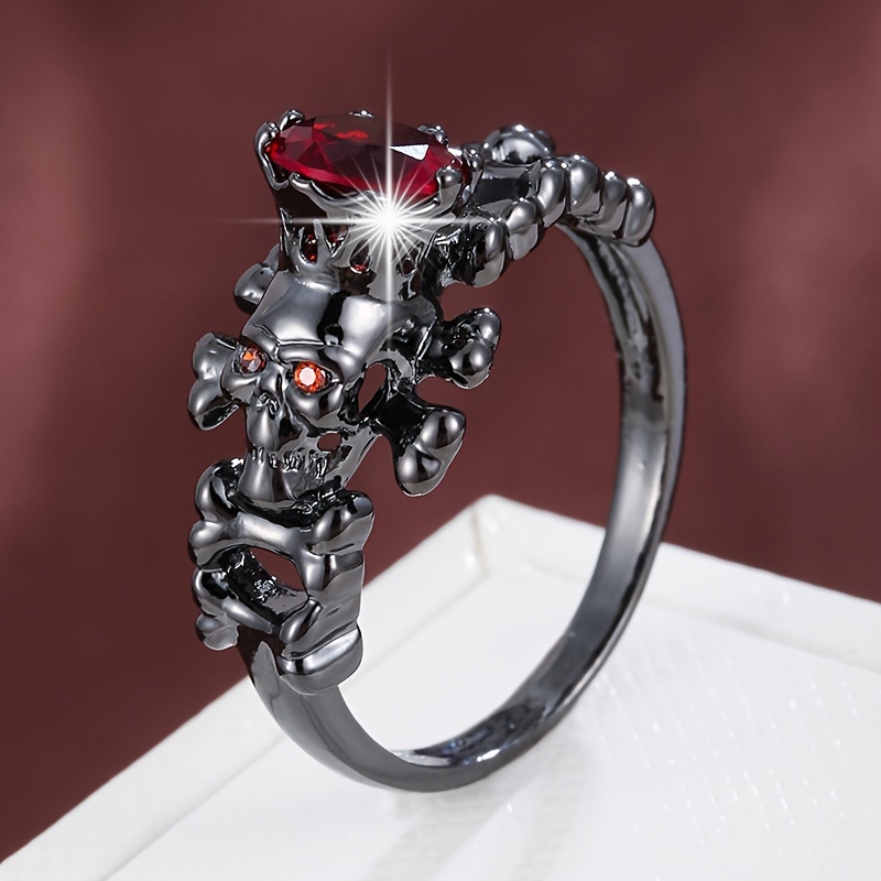 Gothic Style Ring Inlaid Dark Zirconia Horror Skull + Trendy - Temu ...