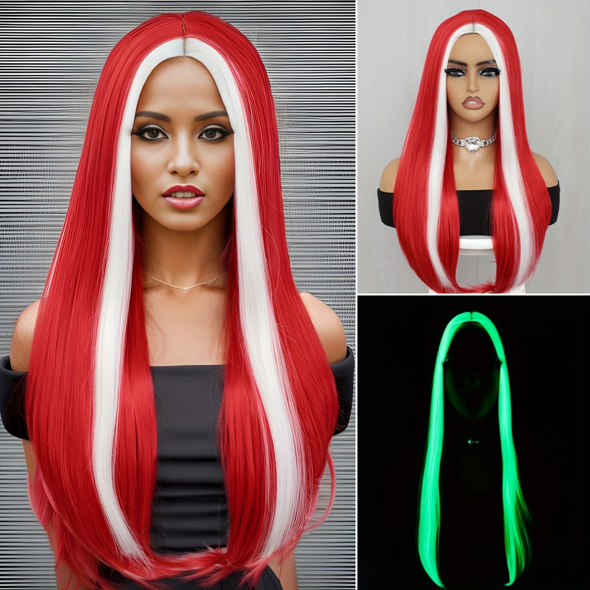 Wig Luminous Highlight Colorful Headgear Synthetic Wig Women Long ...