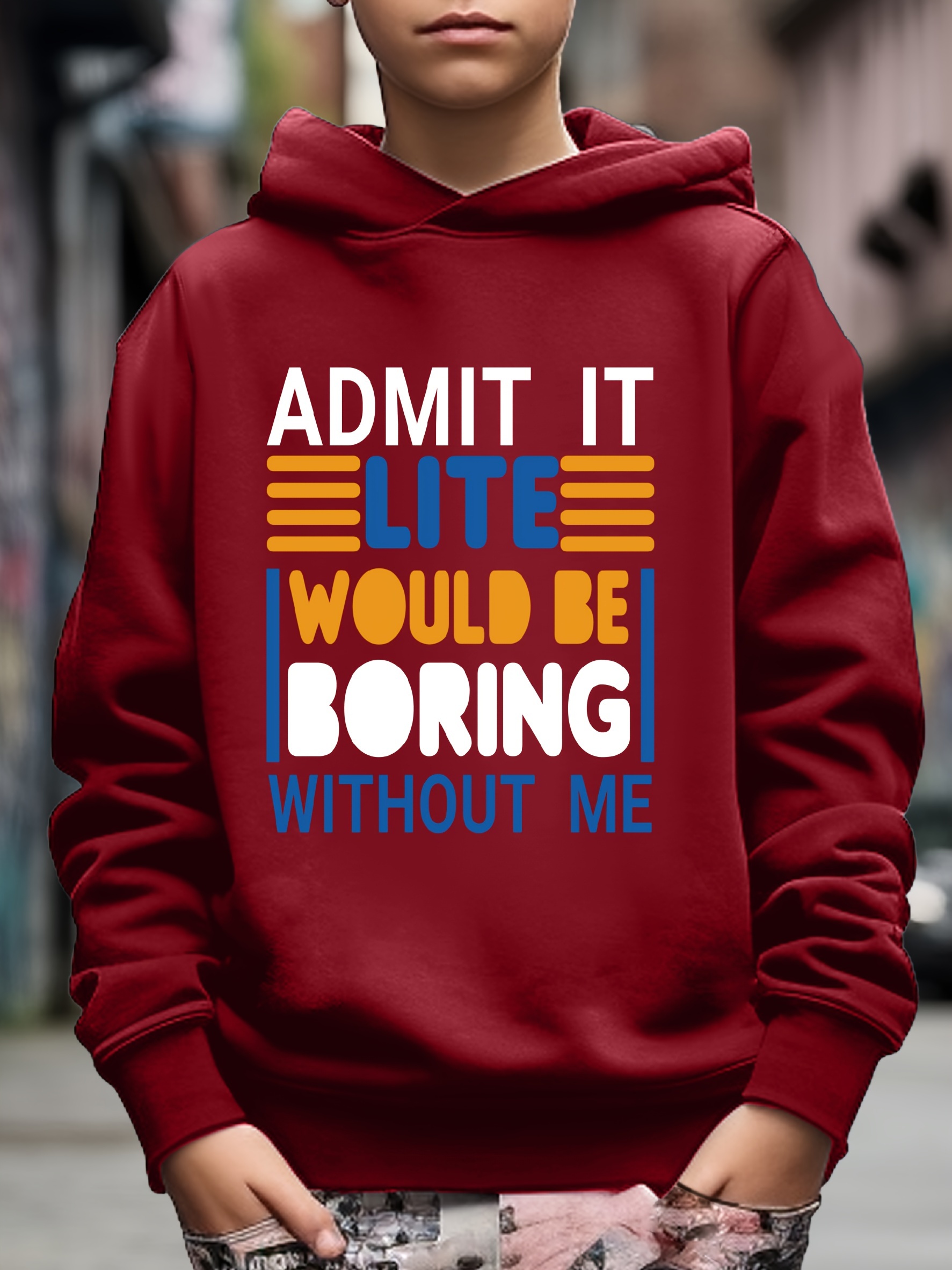 "life Would Boring Without " Print Hoodie Kids Stylish - Temu Australia
