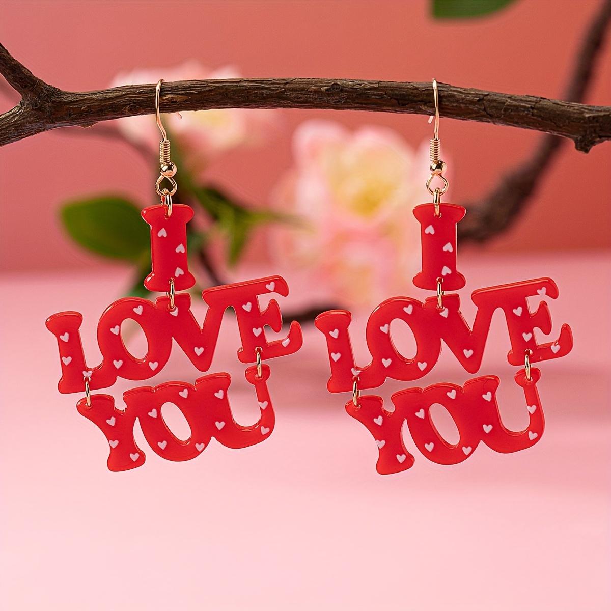 Rose Red Love Dot Pattern Dangle Earrings Elegant Cute Style - Temu Canada