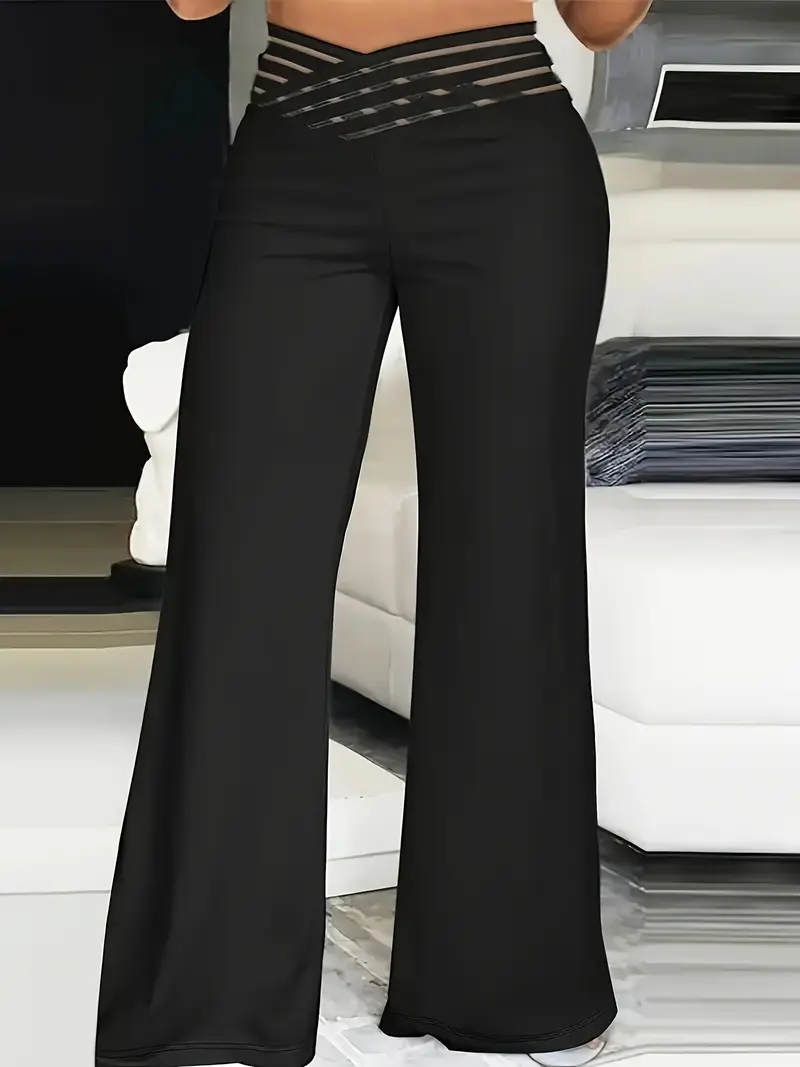 Pants Plus Size Mesh Stitching Wide Leg Casual High Waist Temu Australia