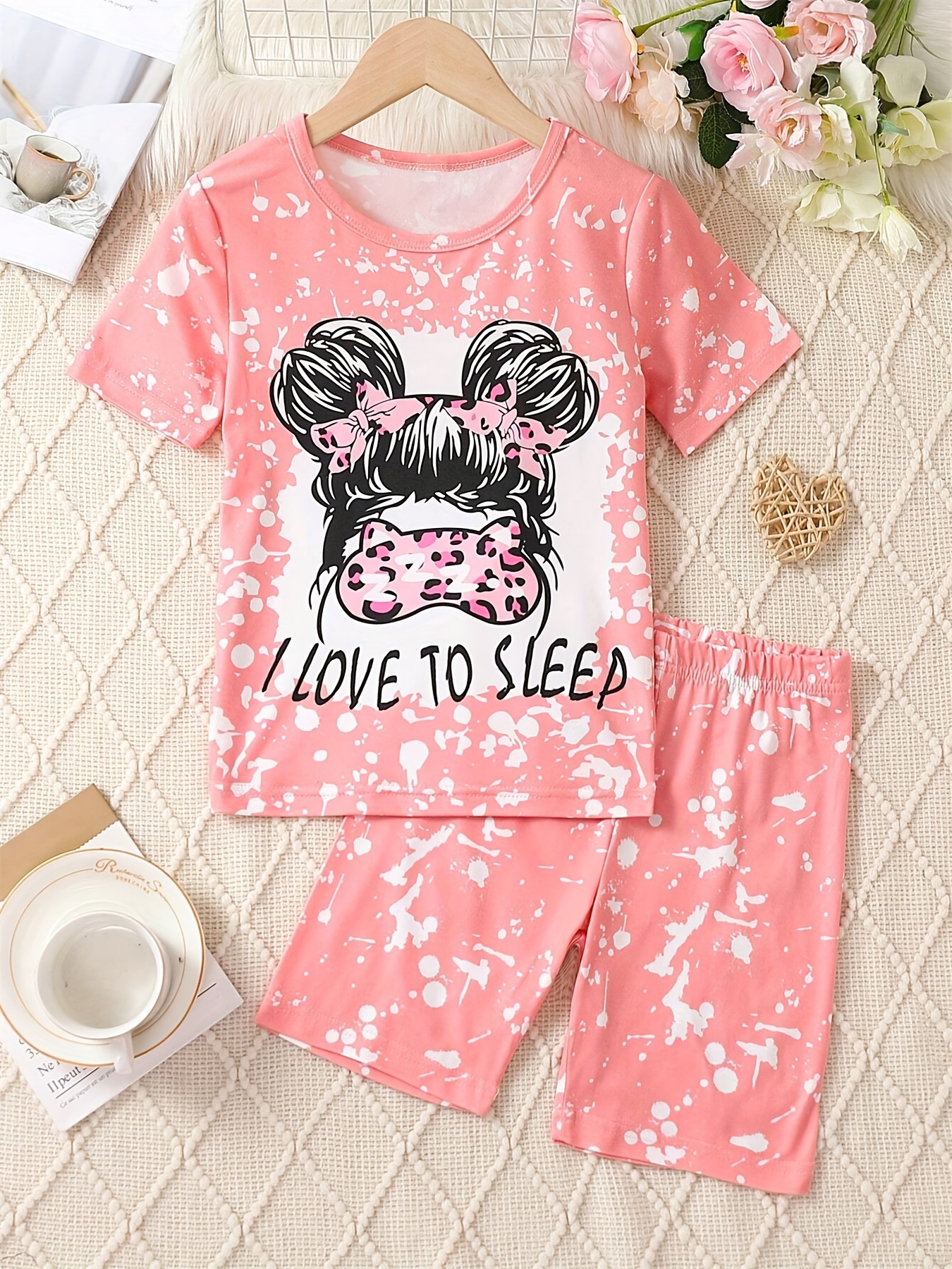 Stretchy Cartoon Girl Print Girls Short Sleeve T shirt + - Temu Australia