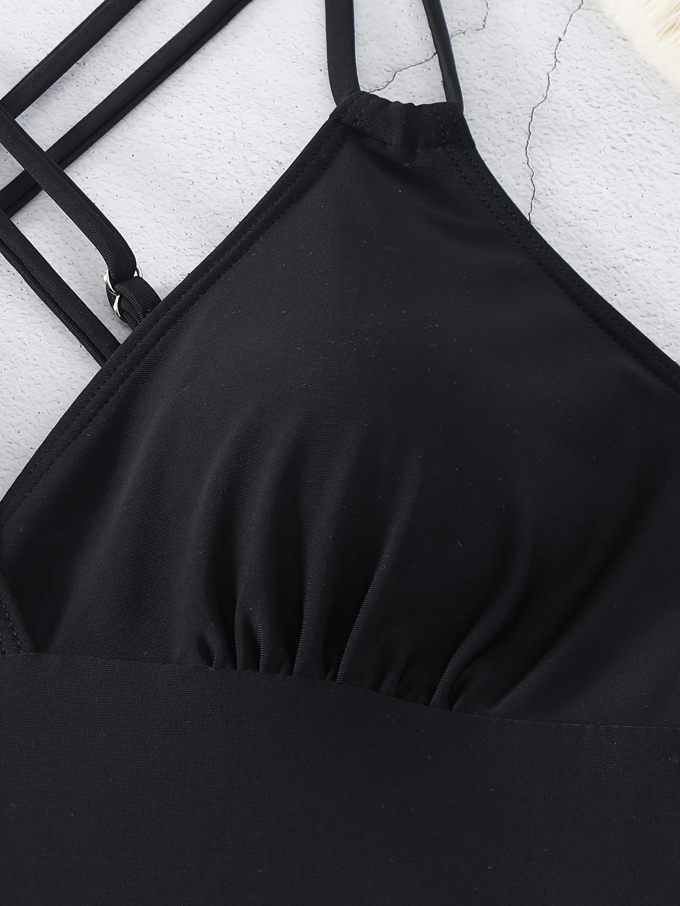 Cross Drawstring Black Tankini Plain High Stretch V - Temu South Africa