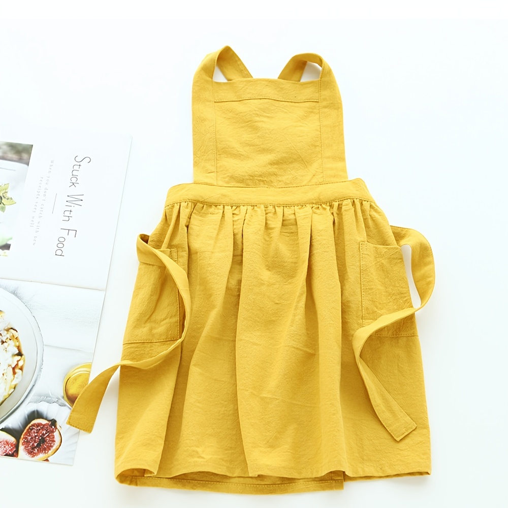 Cute Linen Apron Kids Adjustable Bib Apron 2 Pockets Cooking - Temu