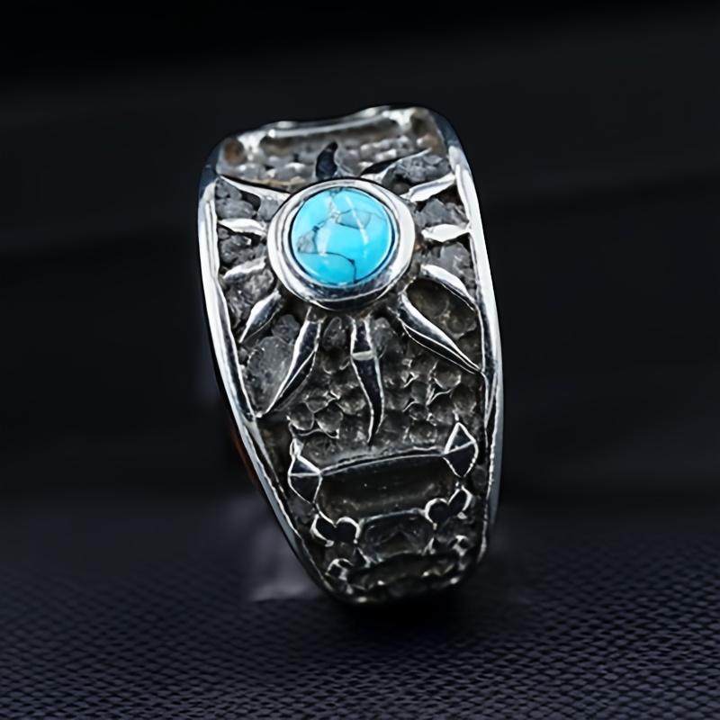 Ethnic Style Retro Sun Blue Synthetic Turquoise Men's Ring - Temu Ireland