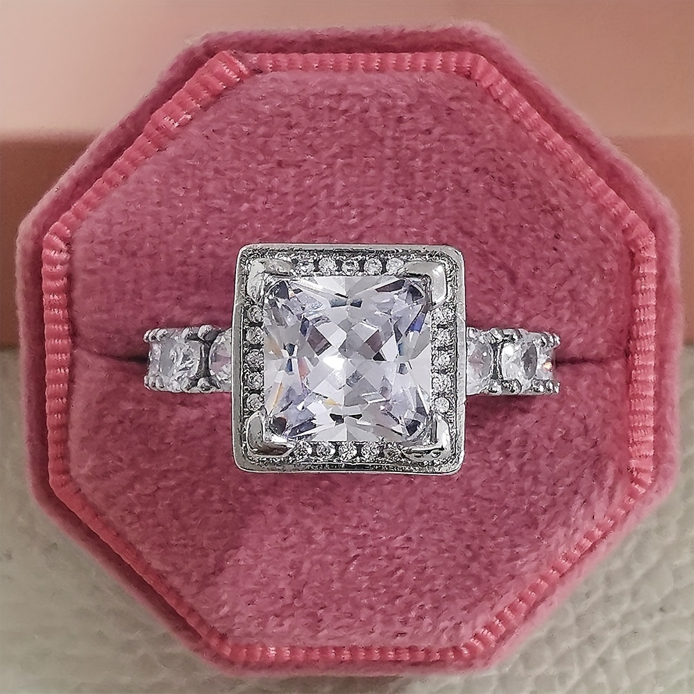 Elegant Promise Ring Inlaid Shining Zirconia In Square Shape - Temu ...