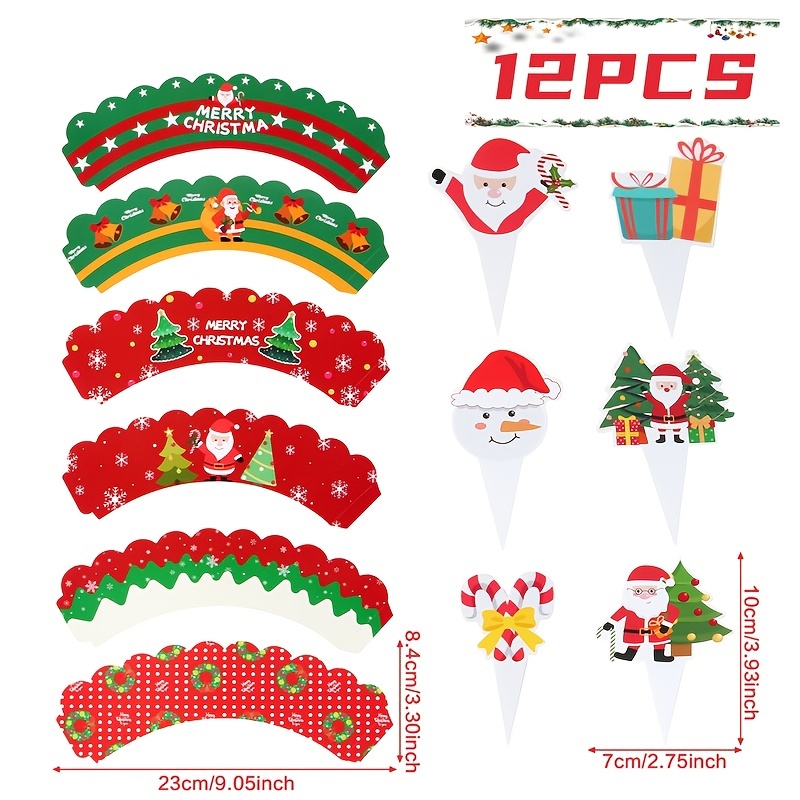 Christmas Cupcake Wrappers And Toppers, Disposable Muffin Wrapping ...