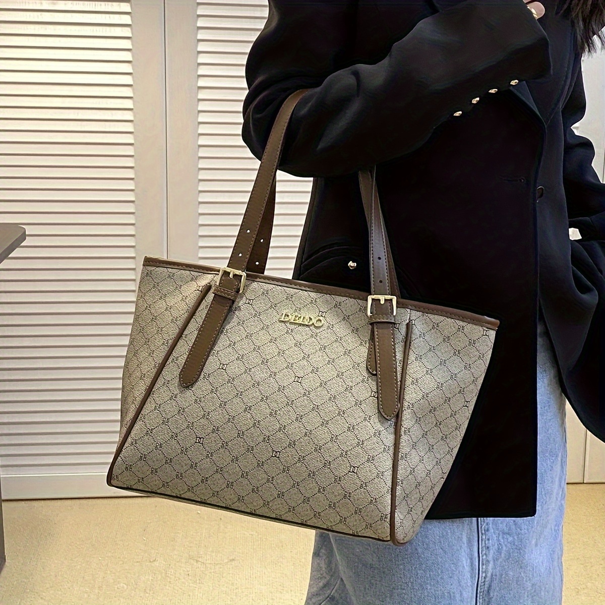 Fashion Geometric Print Handbag Retro Stitching Tote Bag - Temu New Zealand