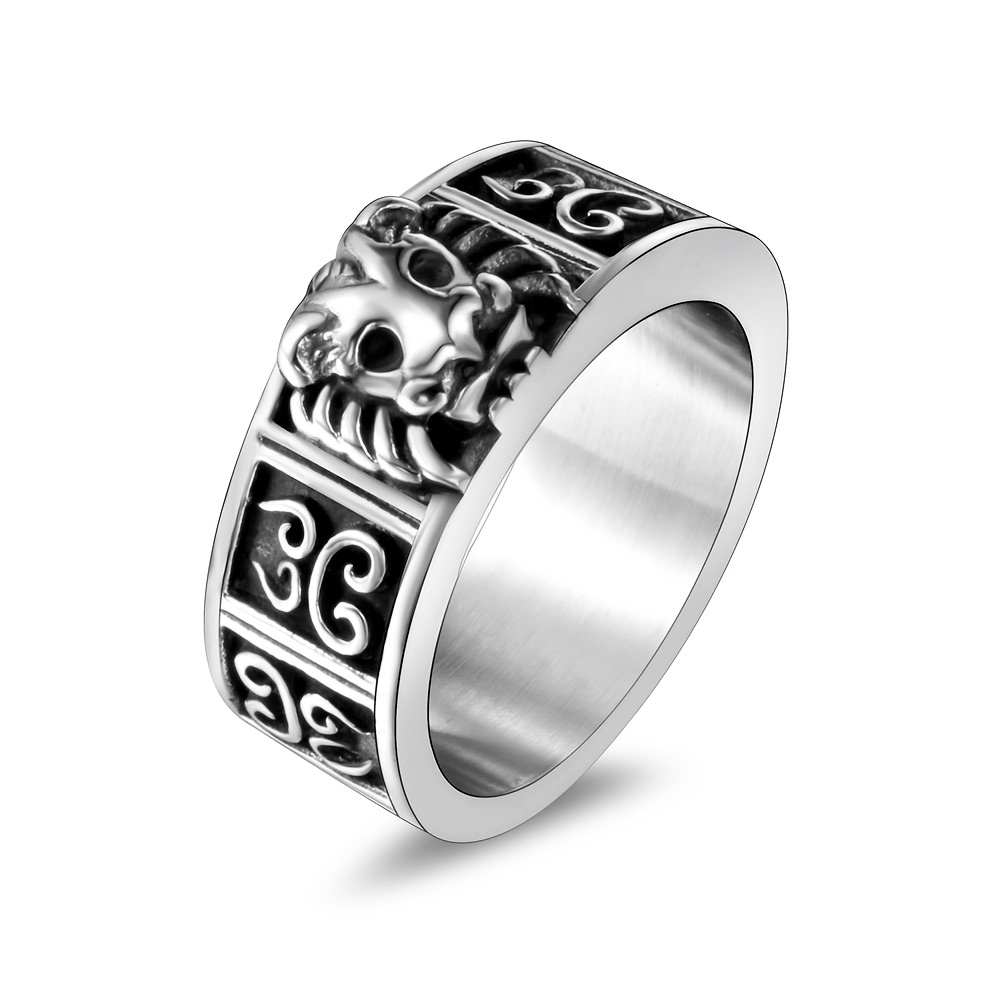 Punk Style Lion's Head Titanium Steel Ring Classic Band - Temu United ...