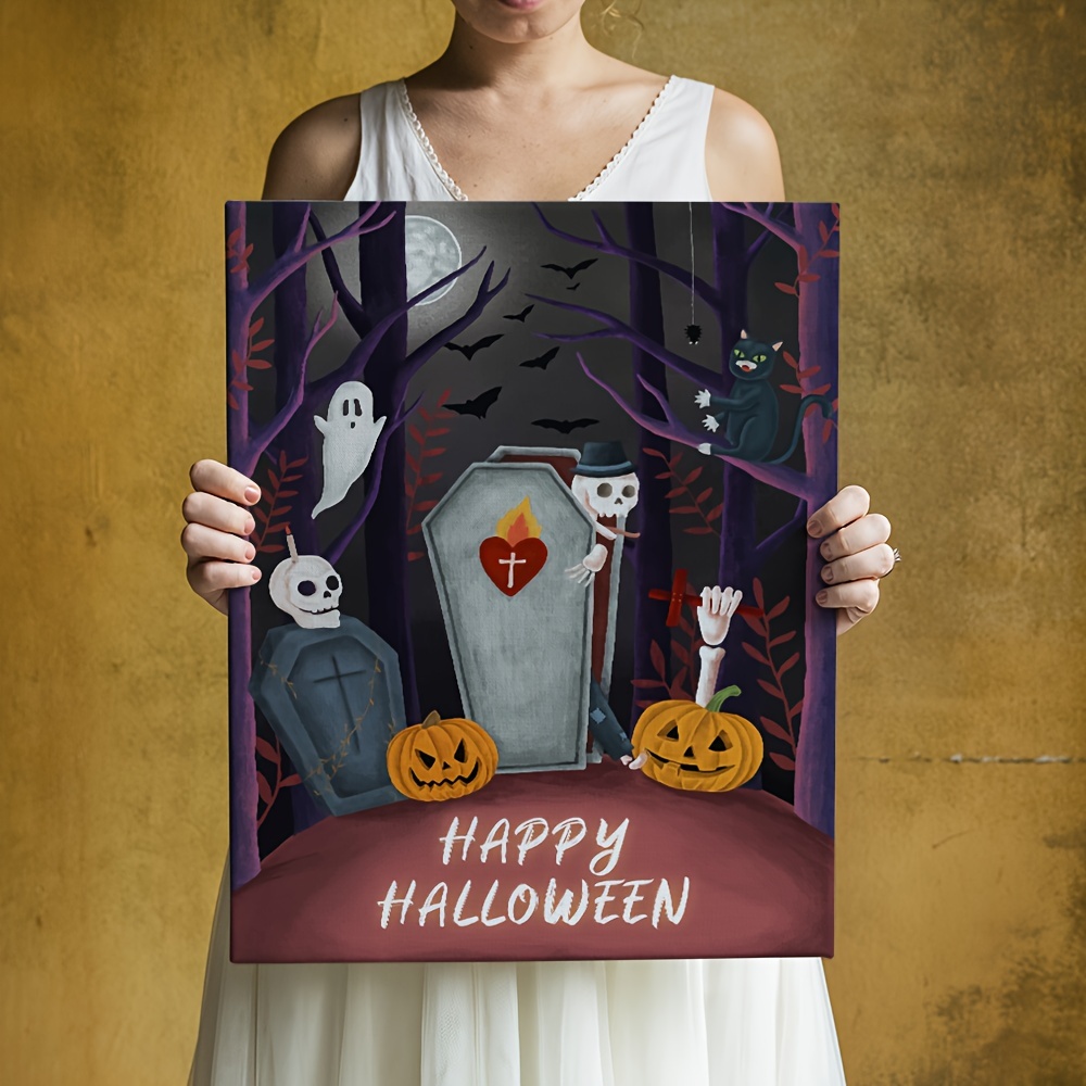 Canvas Poster Modern Art Halloween Ghost Decoration Painting - Temu ...