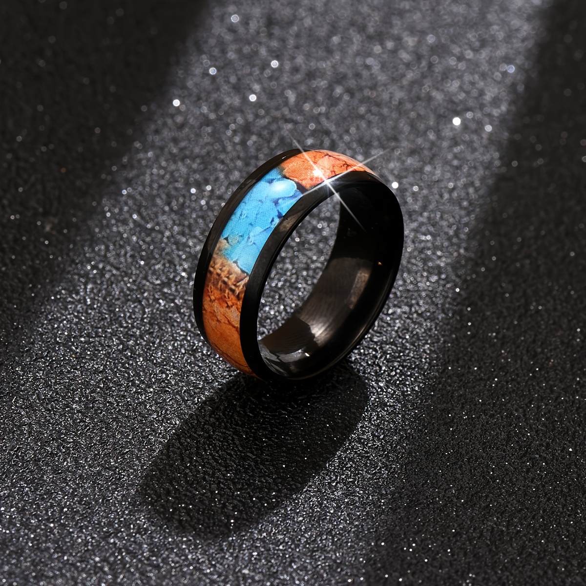 Fashion Men's Synthetic Turquoise Pattern Ring Black - Temu United Kingdom