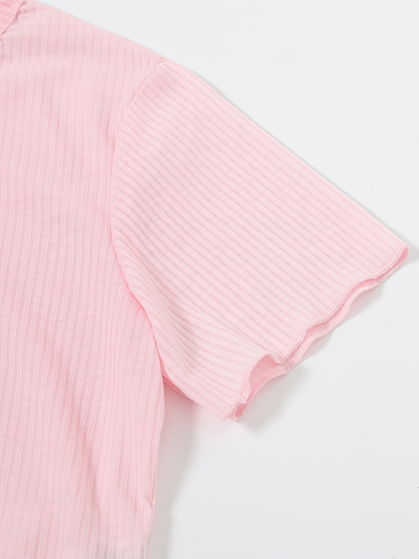 2pcs Solid Ribbed Top Short Sleeve Crew Neck T Shirt Casual Every Day ...