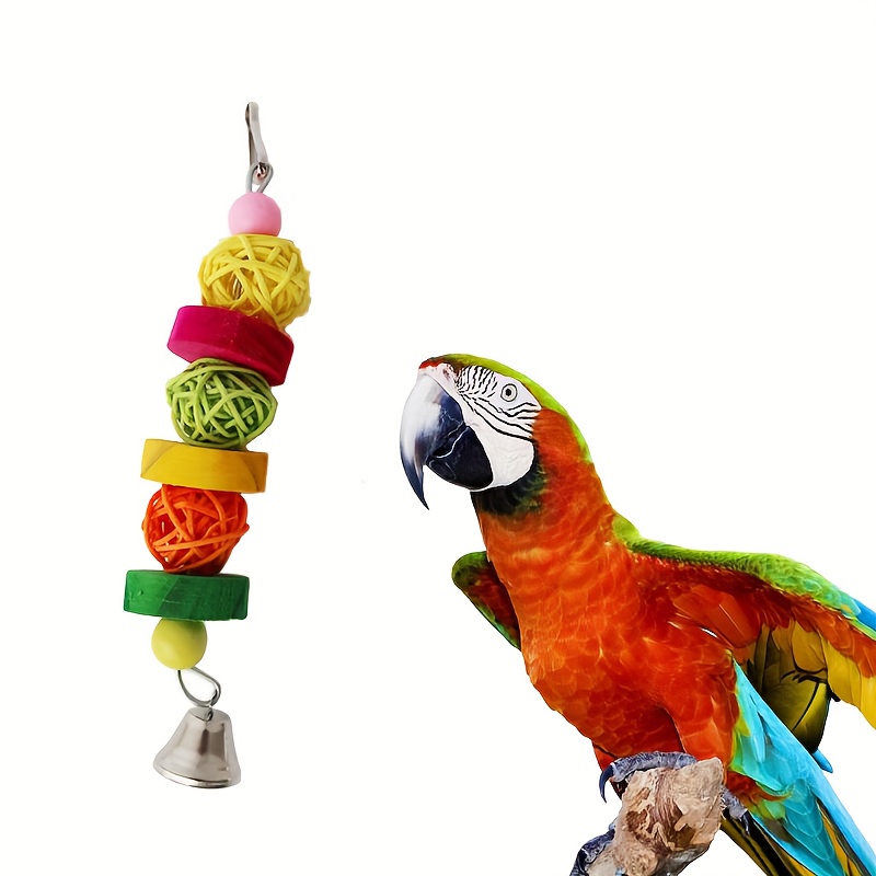 Parrot Chew Toy Bird Toy Wooden Block Rattan Ball String For - Temu ...