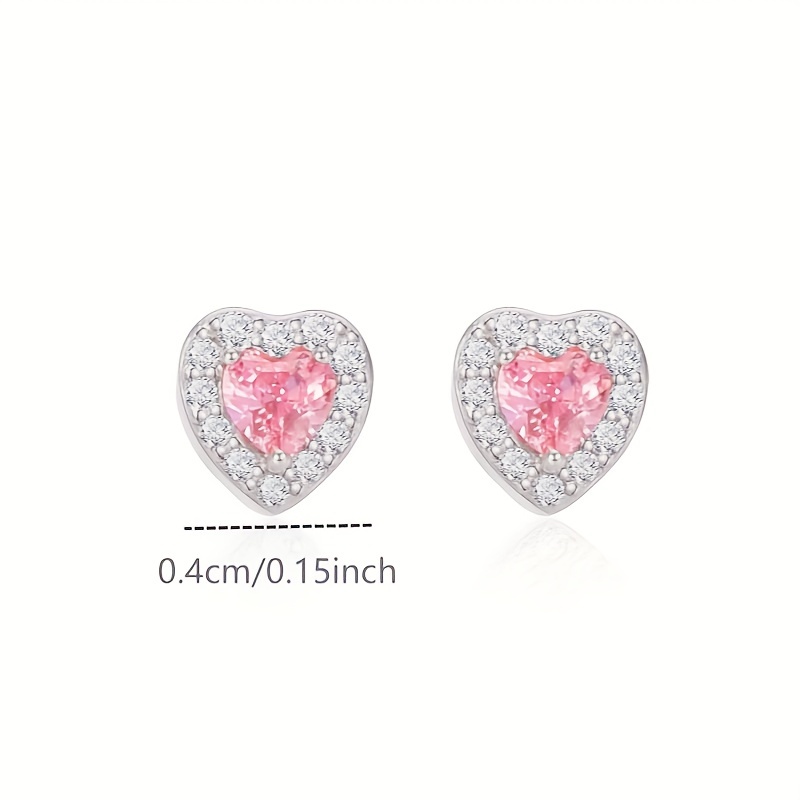 S925 Silver Cute Rhinestone Decor Heart shaped Stud - Temu United Kingdom