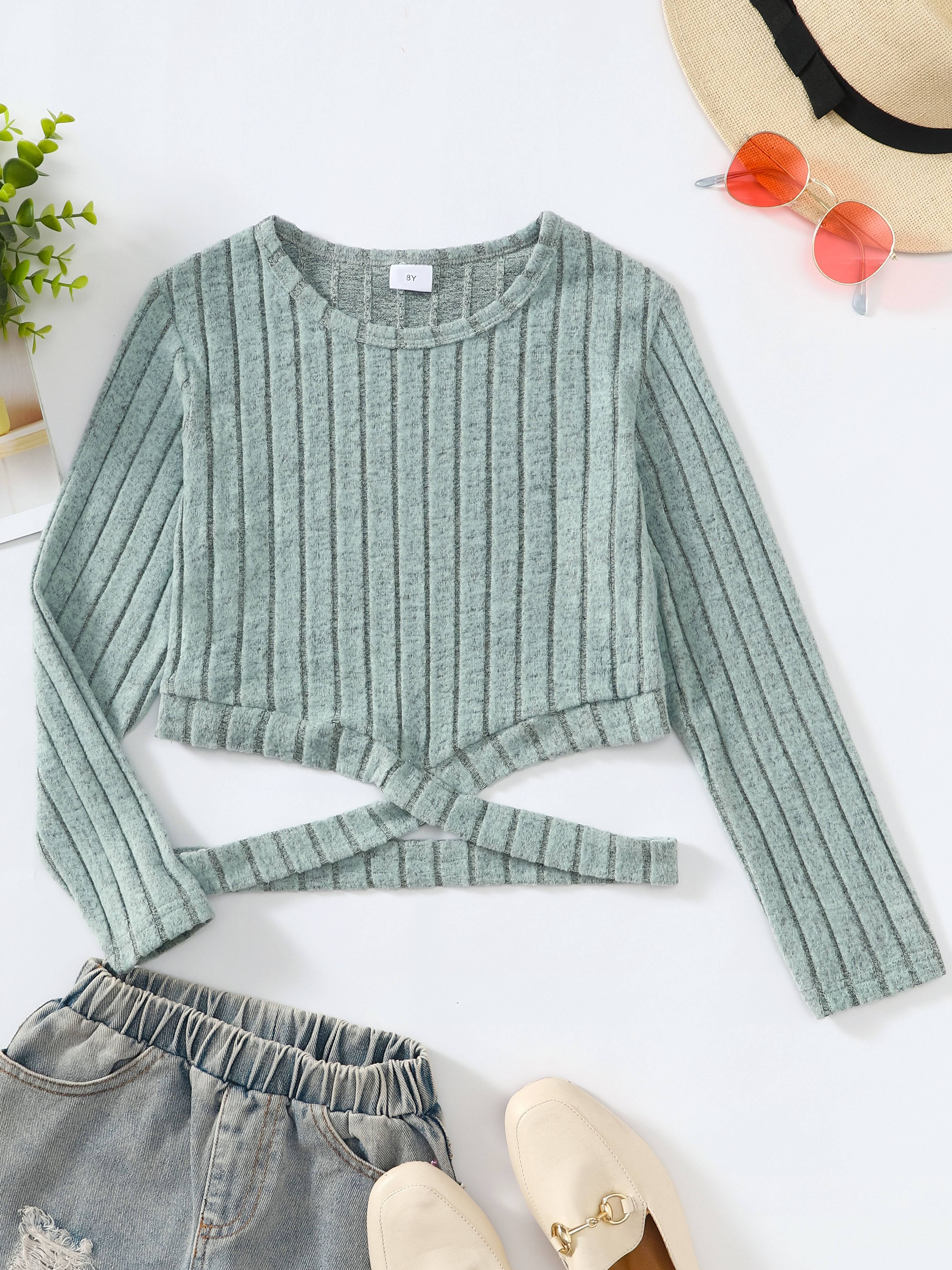 Girls Ribbed Sweater Cross Edge Long Sleeve Top Spring - Temu Norway