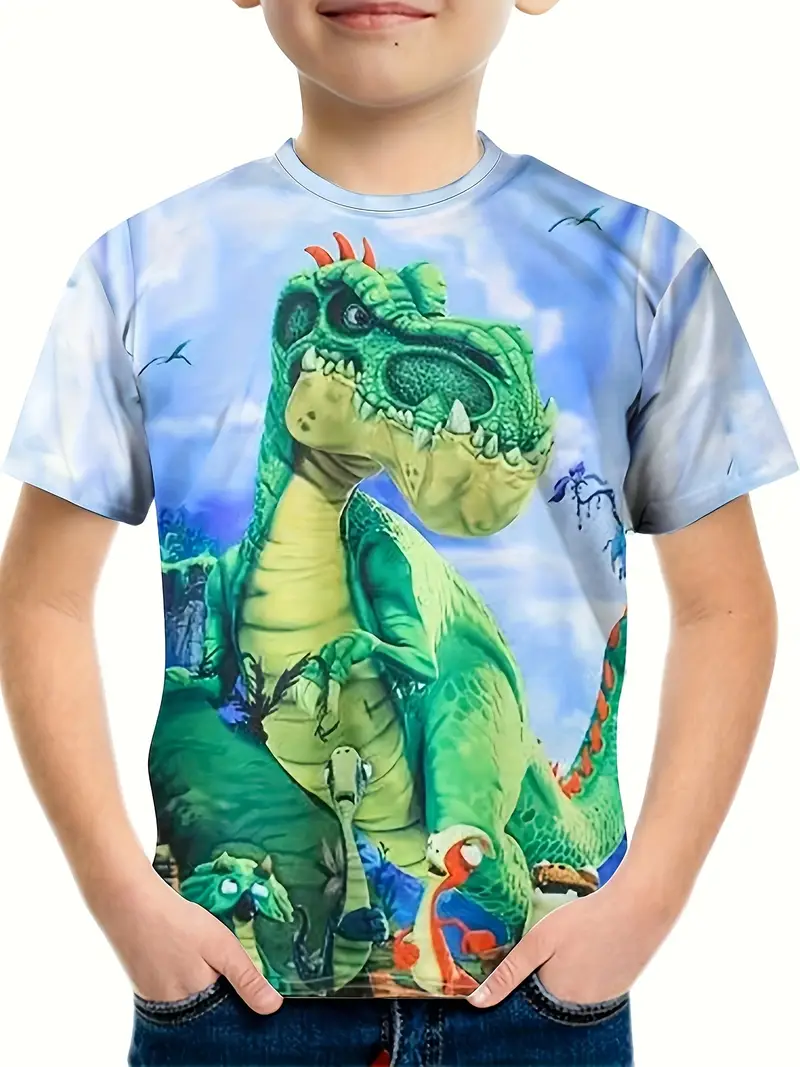 男の子のカートゥーン恐竜グラフィックtシャツ カジュアルなややストレッチ性のある通気性のあるティー 夏の屋外用の子供服 Temu Japan