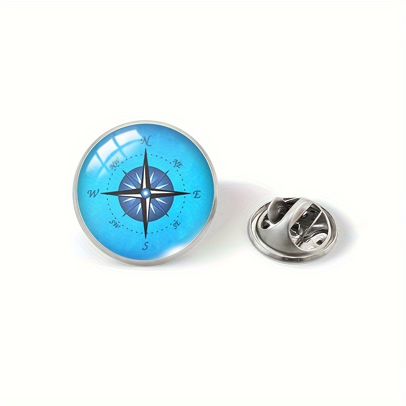 Retro Navigation Compass Patterns Glass Round Lapel Pins - Temu United ...