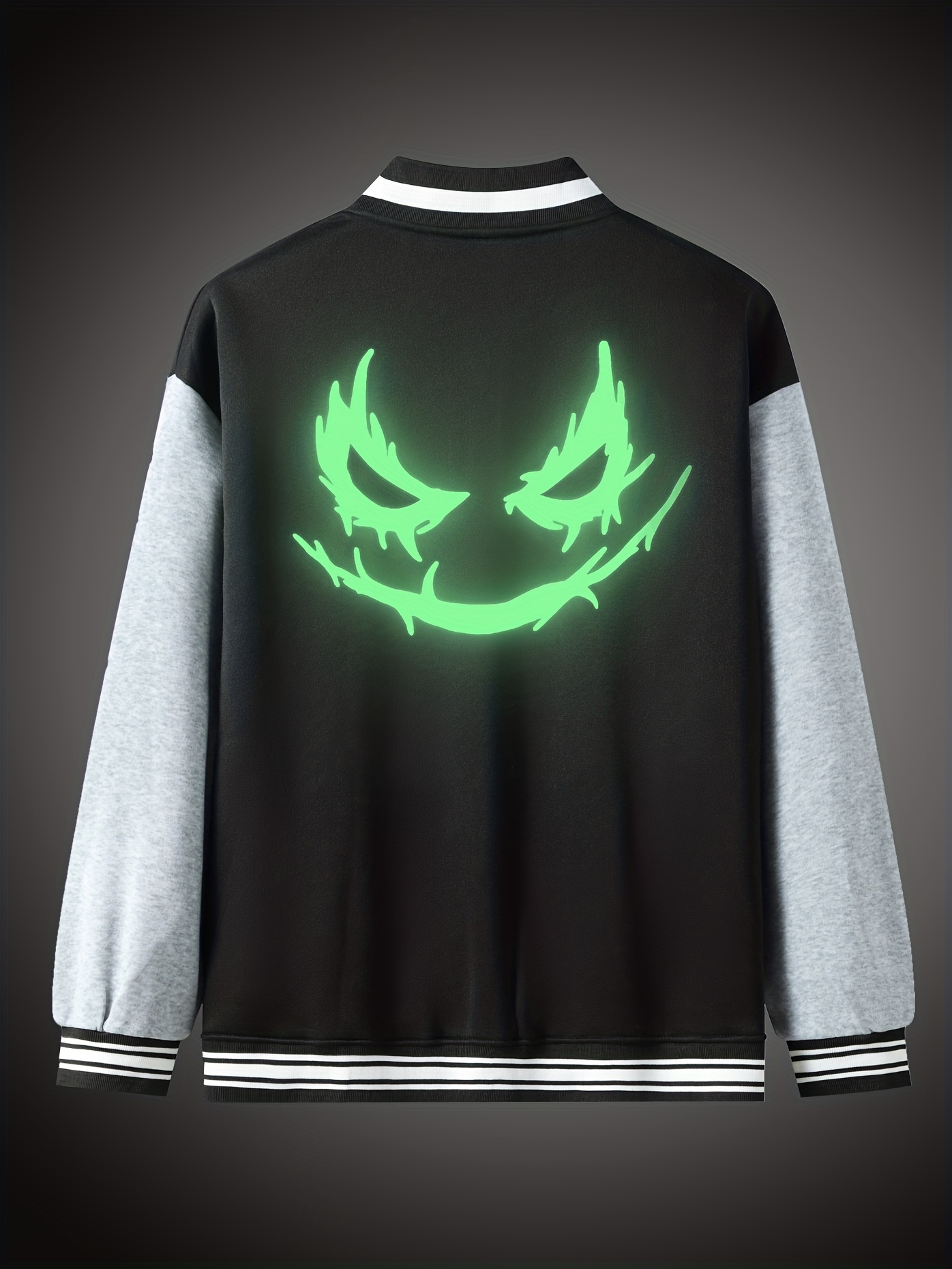 Devil Face Print Varsity Jacket Men's Casual Color Block - Temu Denmark